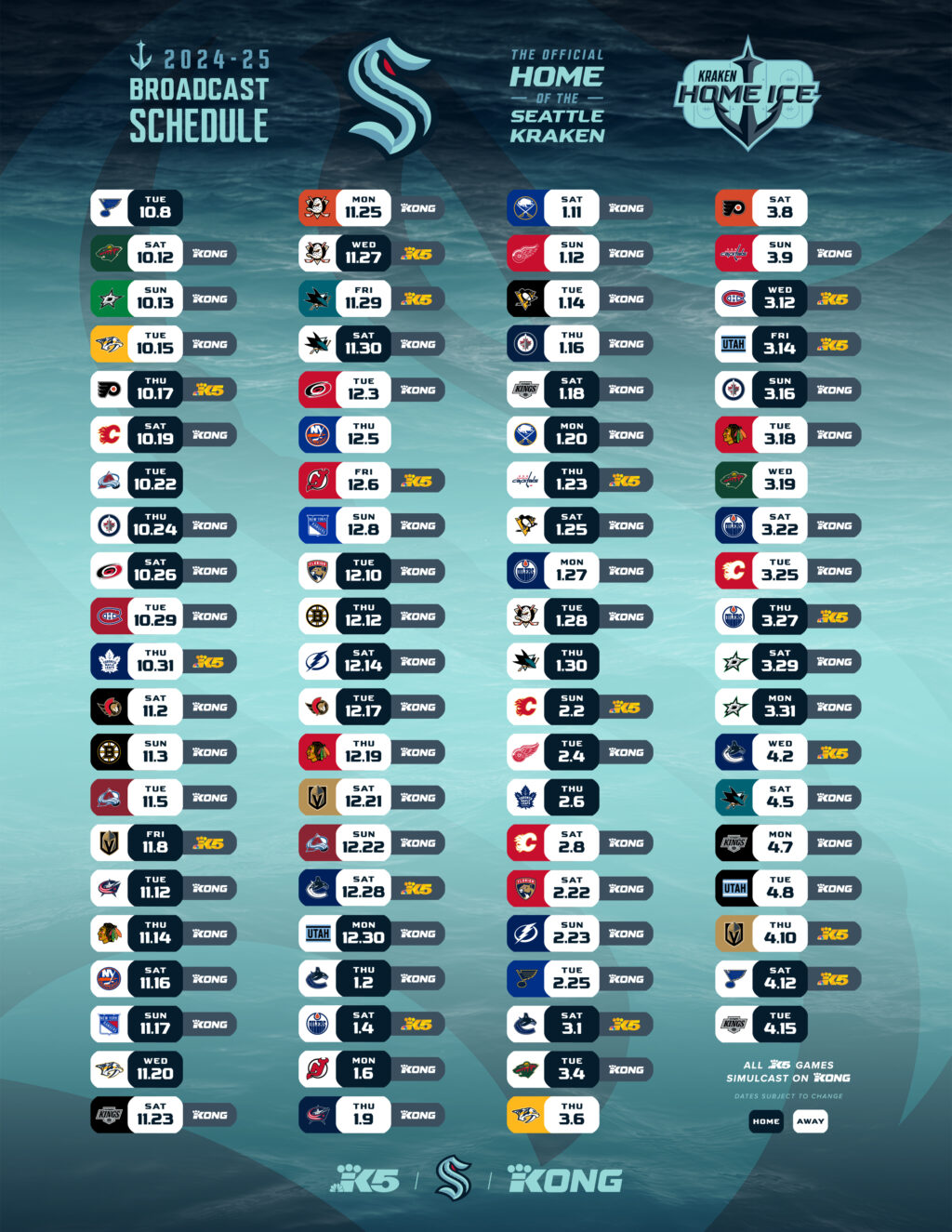 KING 5 and KONG to air live broadcasts of 72 regular season Seattle ...